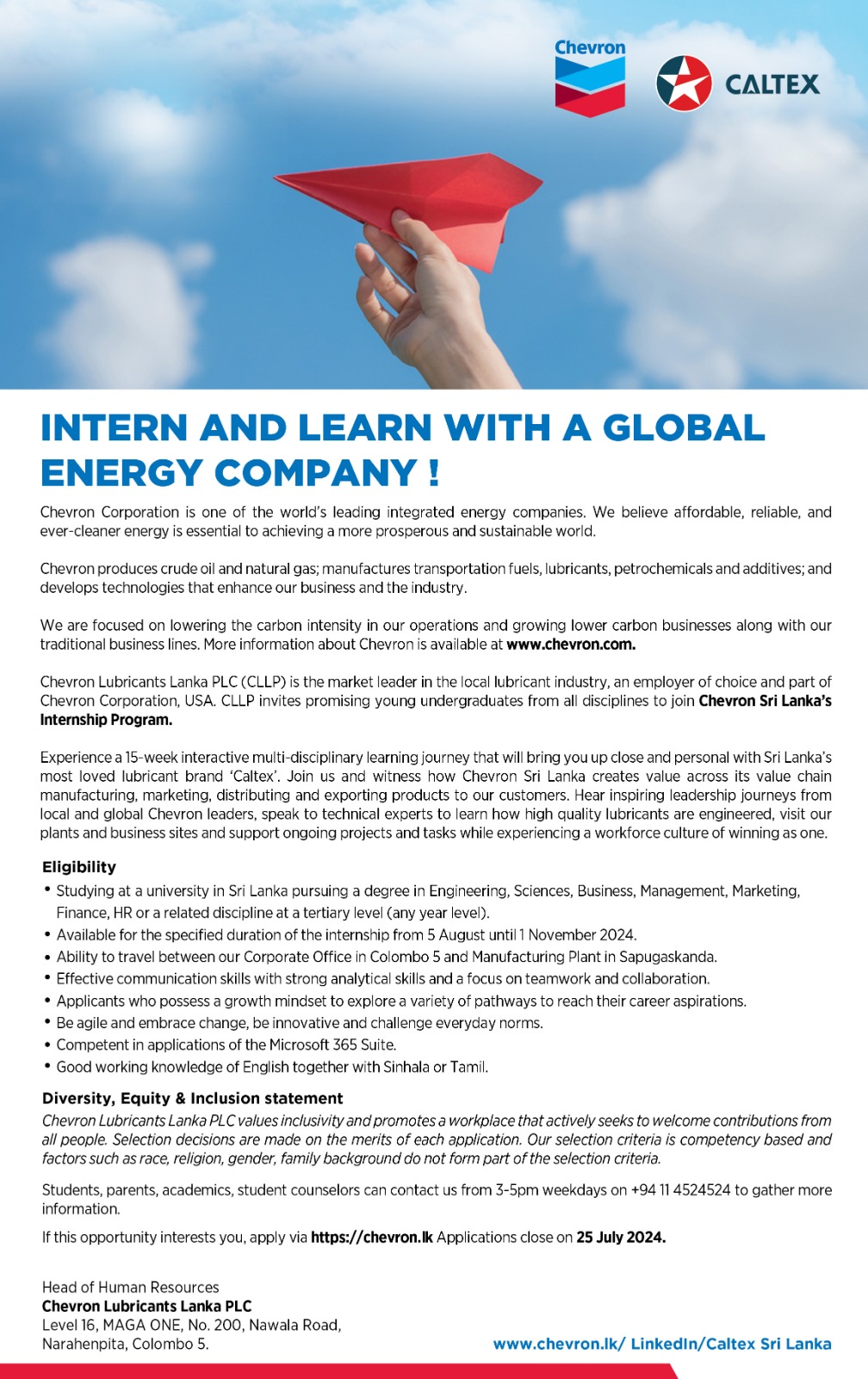 current vacancies - Chevron Sri Lanka